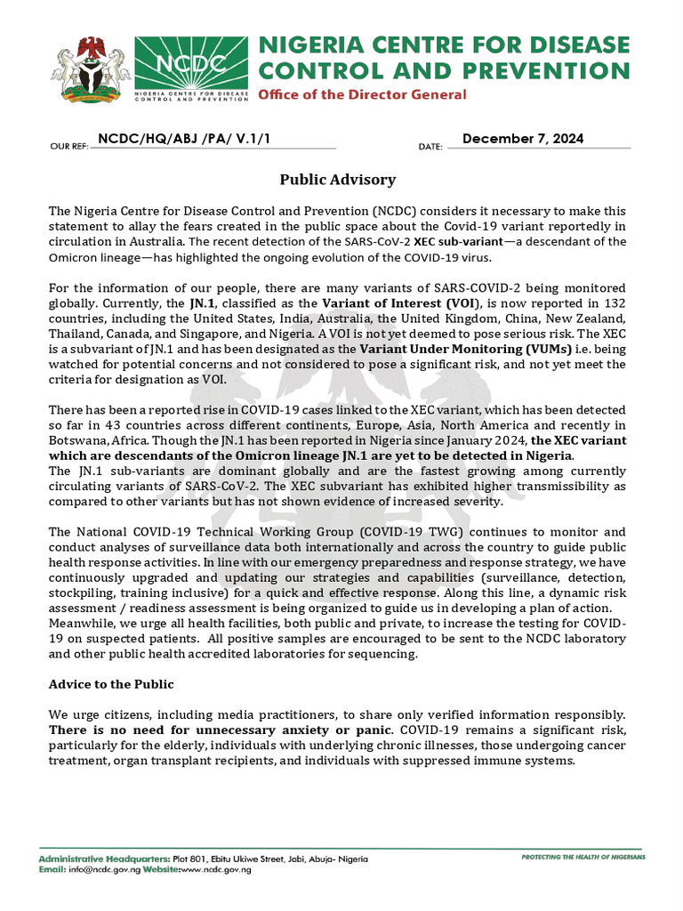 COVID-19 Advisory Note | PDF | Public Health | Pandemic