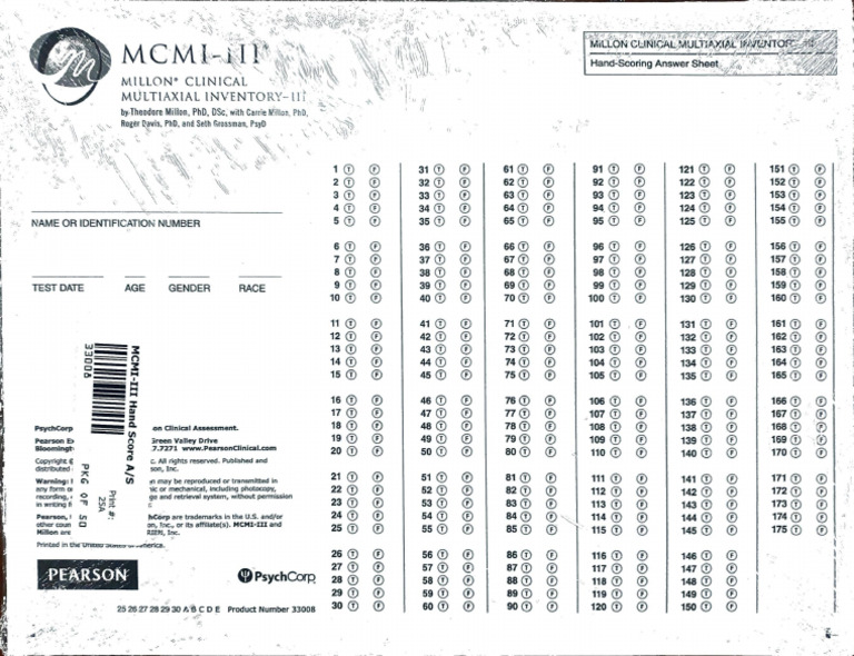 Mcmi-III Answer Sheet | PDF