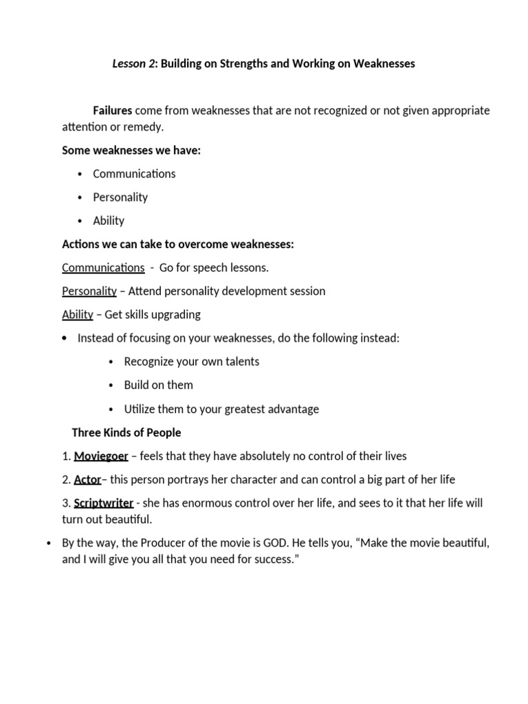 Lesson 2 Building On Strengths and Working On Weaknesses | PDF