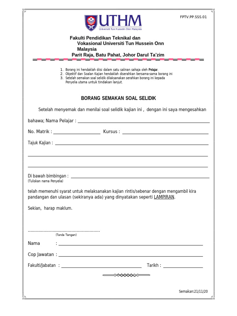 BORANG_SEMAKAN_SOAL_SELIDIK_FPTV.PP.SSS.01 | PDF