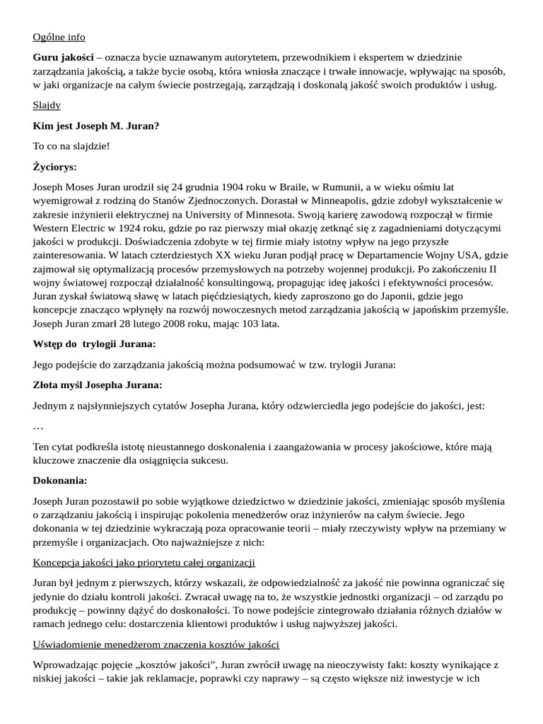 Tekst - Uzupel - Joseph - Juran 1 | PDF