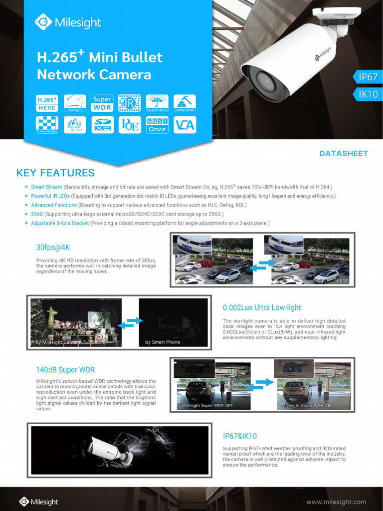 Milesight H.265 Mini Bullet Network Camera Datasheet en | PDF | Camera ...