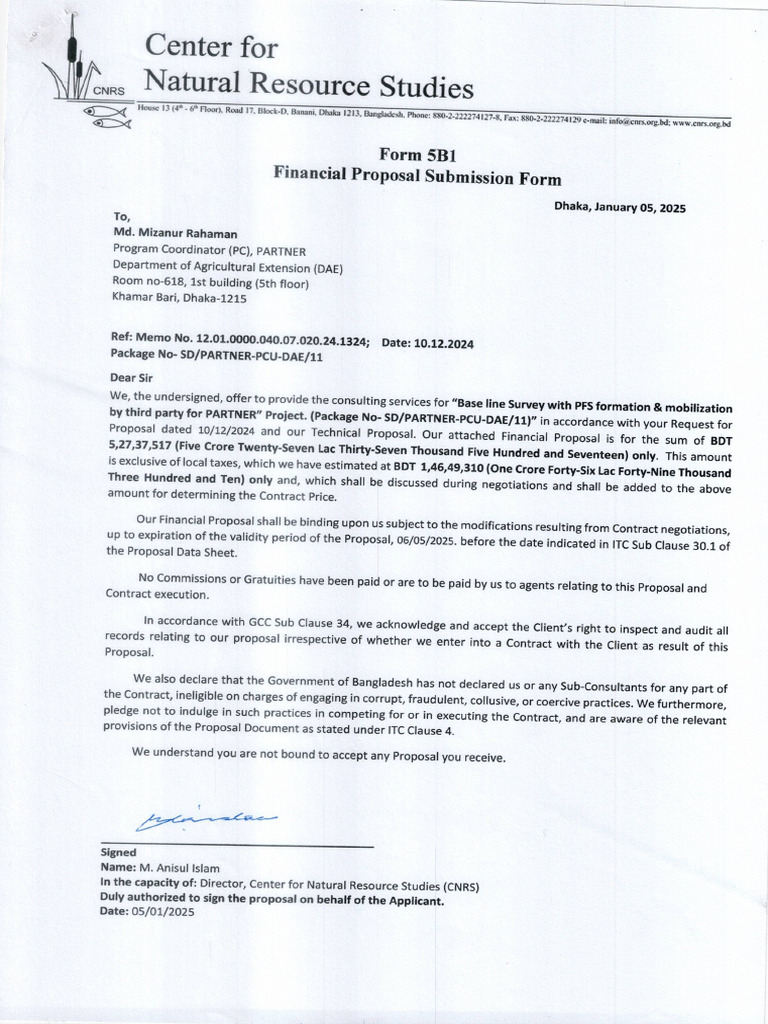 Scan Copy - Financial Proposal - PARTNER Project | PDF