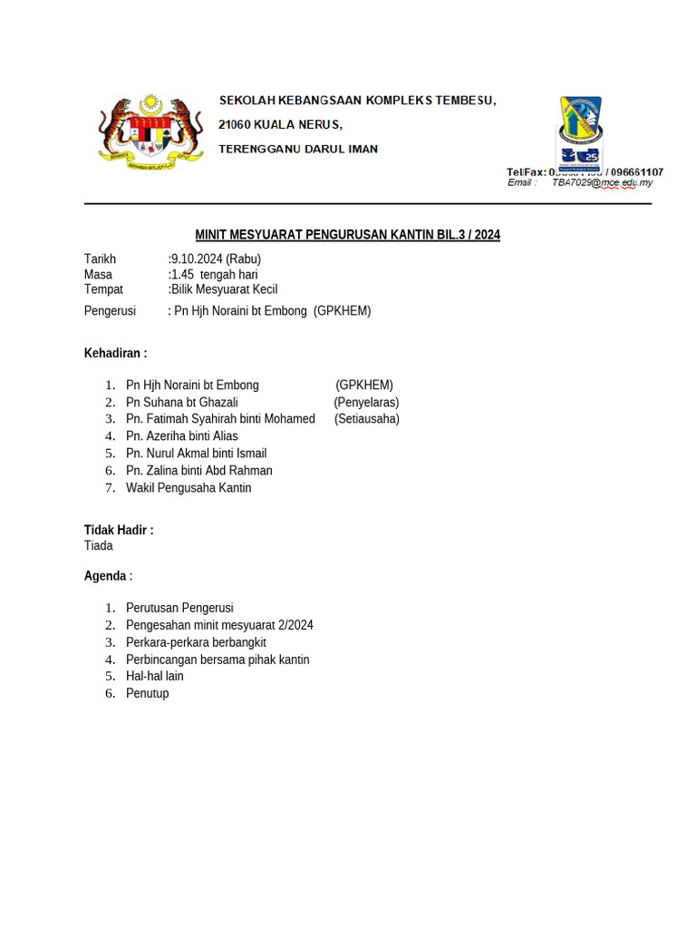 MINIT MESYUARAT bil 3 | PDF