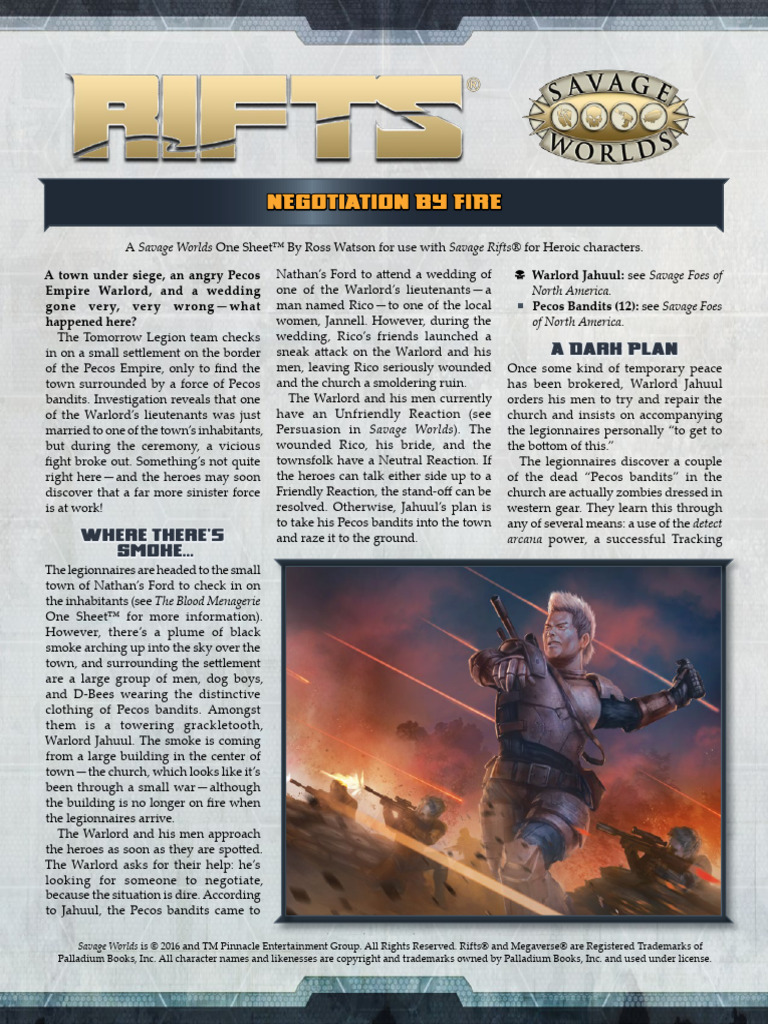 Savage Worlds RPG PB Adventure Edition Rifts One Sheet Negotiation | PDF