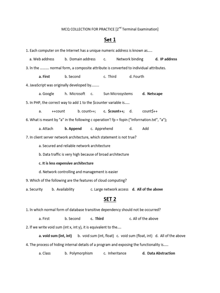 MCQ Practice for 2nd Terminal Exam | PDF | C (Programming Language) | Php