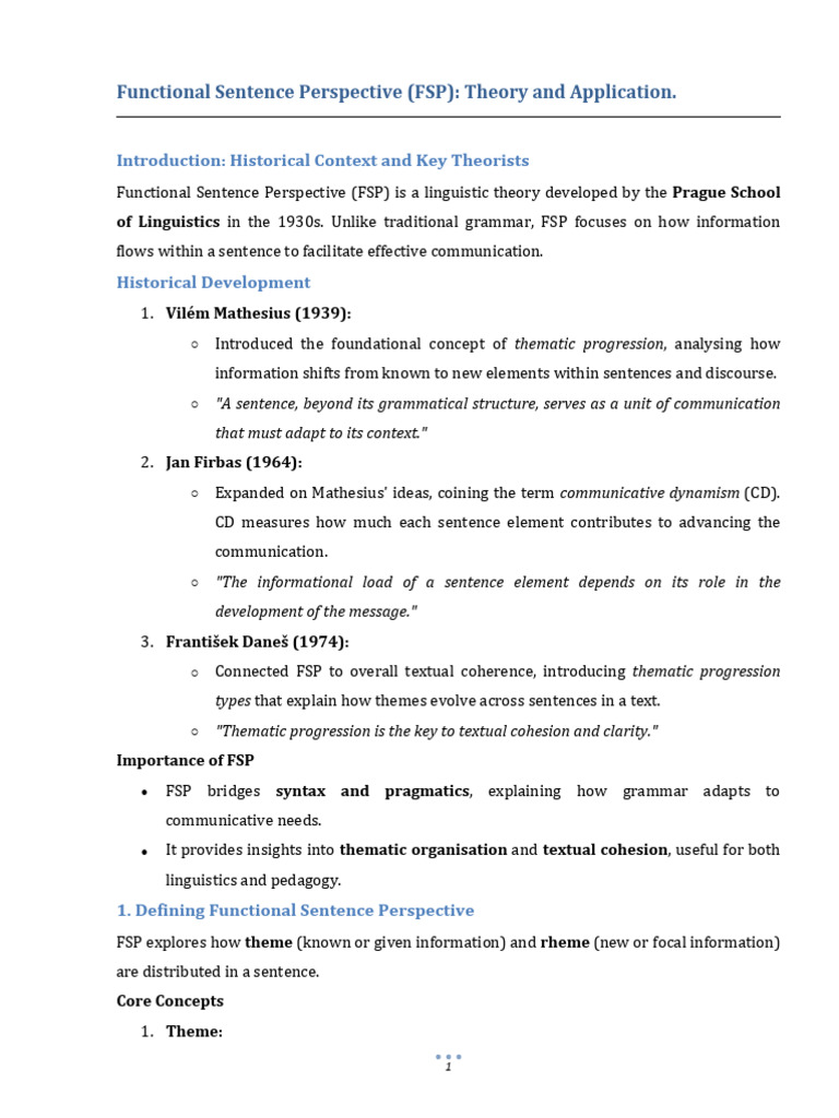 Functional Sentence Perspective Guide | PDF | Linguistics | Information