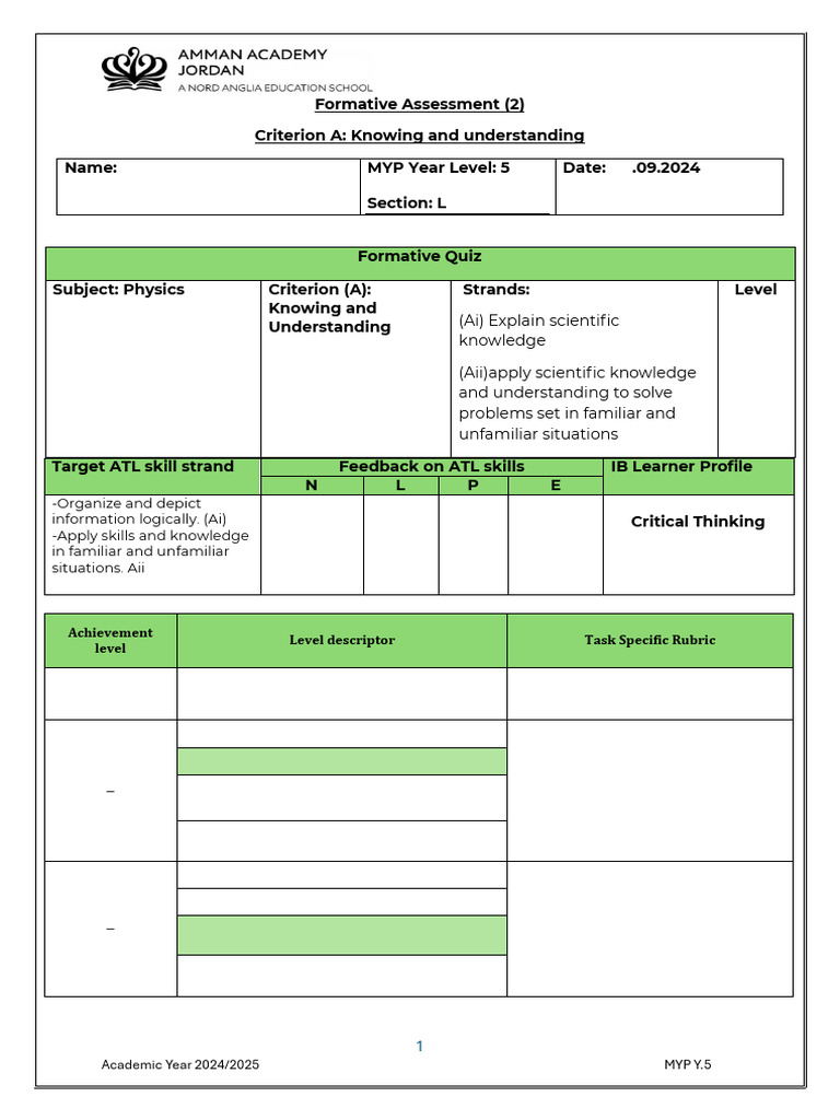 Physics Formative Assessment 2 10 | PDF | Temperature | Knowledge