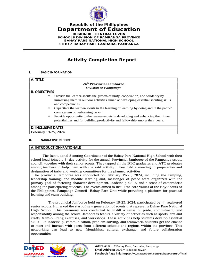 Pampanga Scout Jamboree Report | PDF