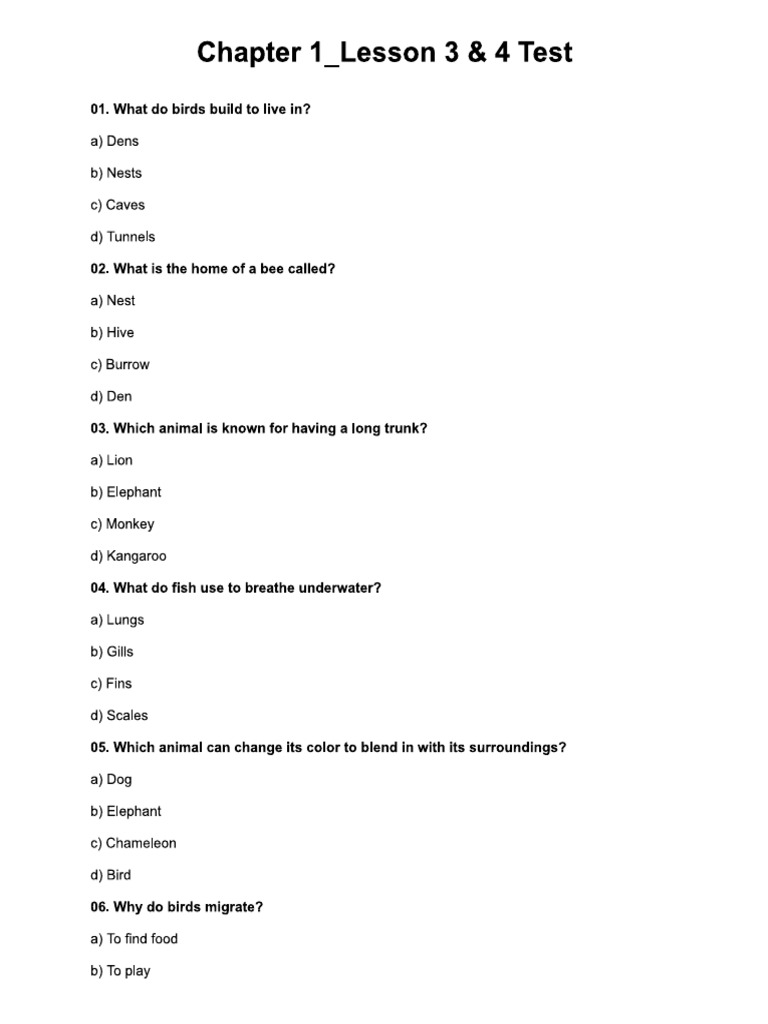 Chapter 1_Lesson 3 & 4 Test | PDF