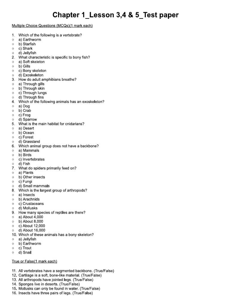 Chapter 1 Lesson 3 4 5 Test Paper | PDF