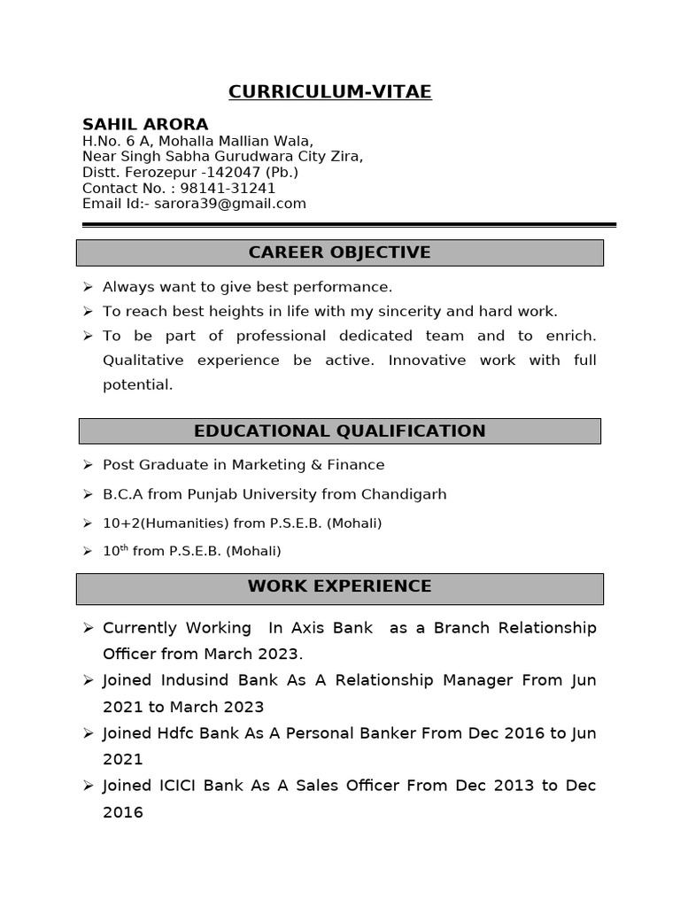 CV Sahil Arora | PDF