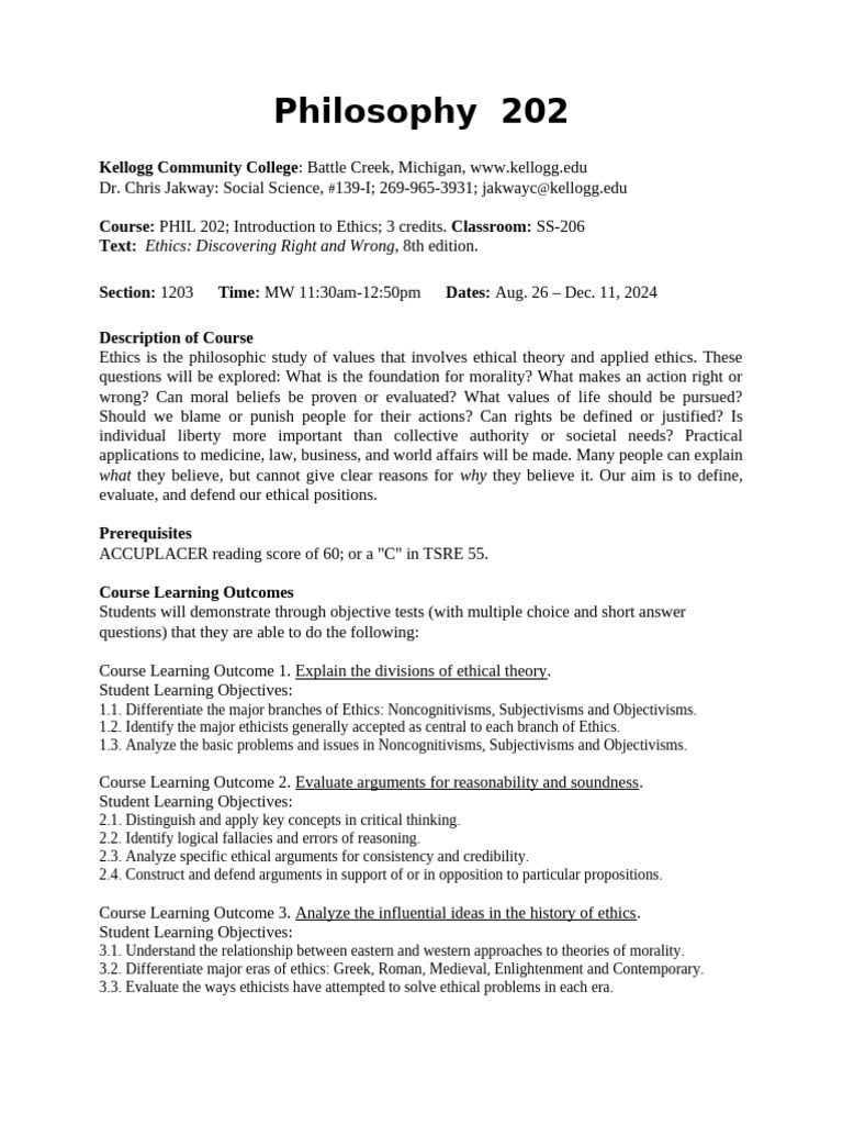 PHIL 202 Syllabus (FA24) | PDF | Theory