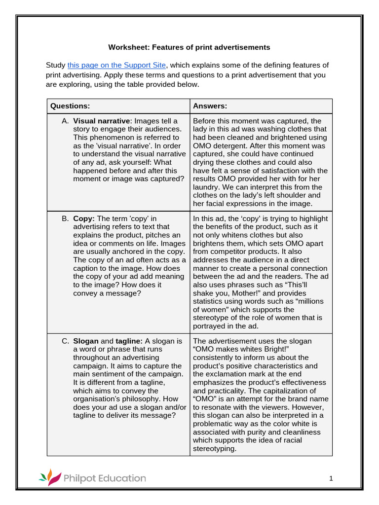 Worksheet_on_Print_Ads (3) | PDF | Advertising | Brand