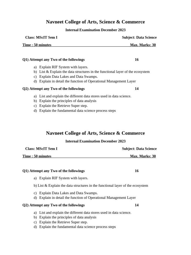 MScIT Data Science Exam | PDF