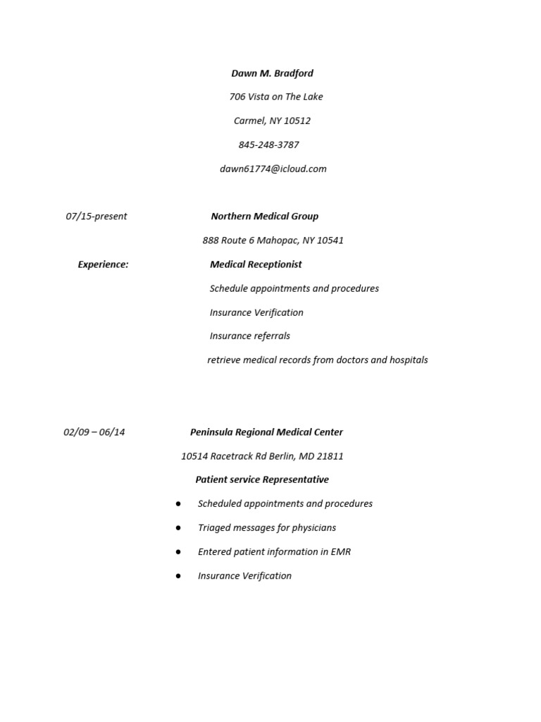 Medical Receptionist Resume | PDF