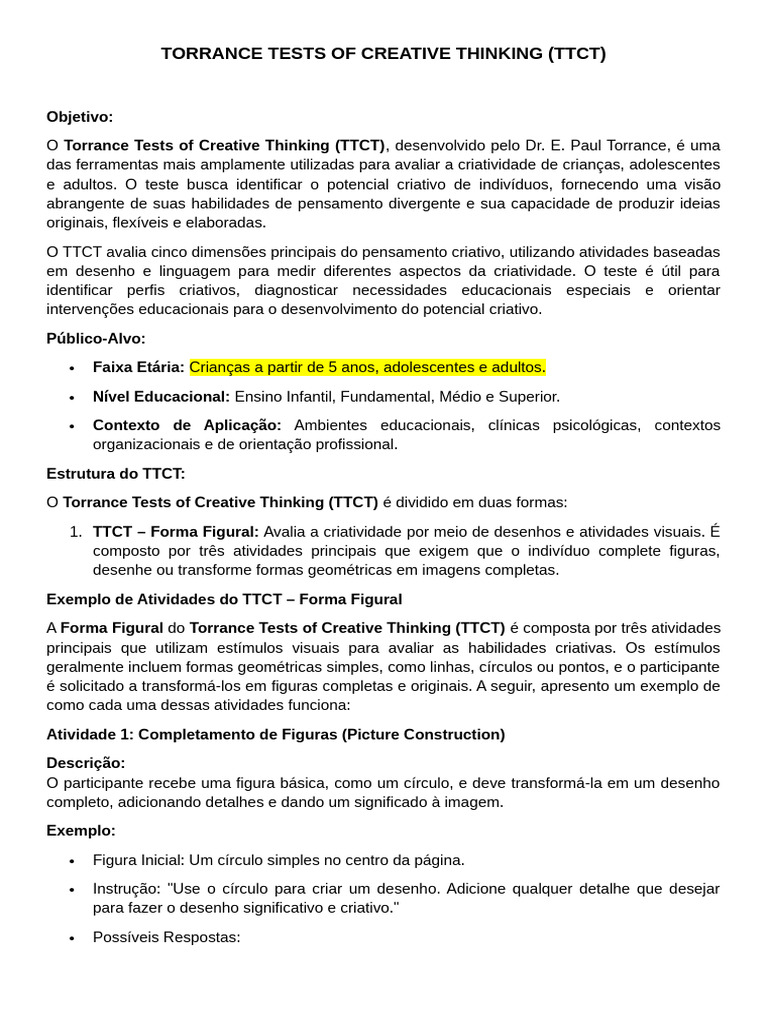 Torrance Tests of Creative Thinking (TTCT) | PDF | Pensamento | Geometria