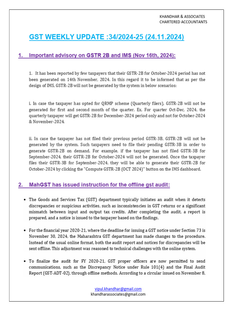 GST Weekly Update - 34 - 2024-25 | PDF | Taxes | Government Finances