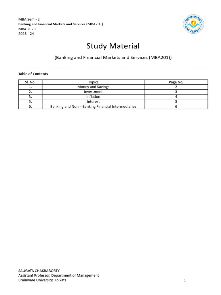 StudyMaterial Module 1 MBA201 | PDF | Interest | Inflation