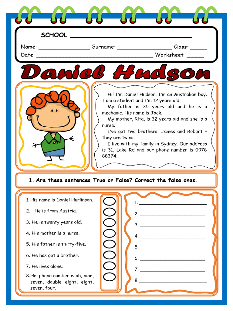 Student Info & Comprehension Worksheet | PDF