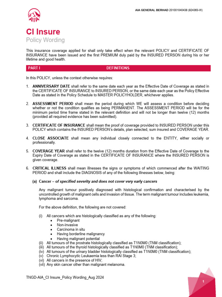 AIA coverage | PDF | Insurance | Myocardial Infarction