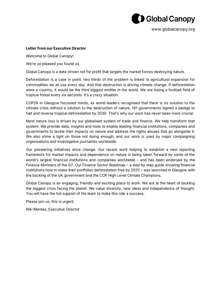 Letter From Our Executive Director | PDF | Deforestation | Environment