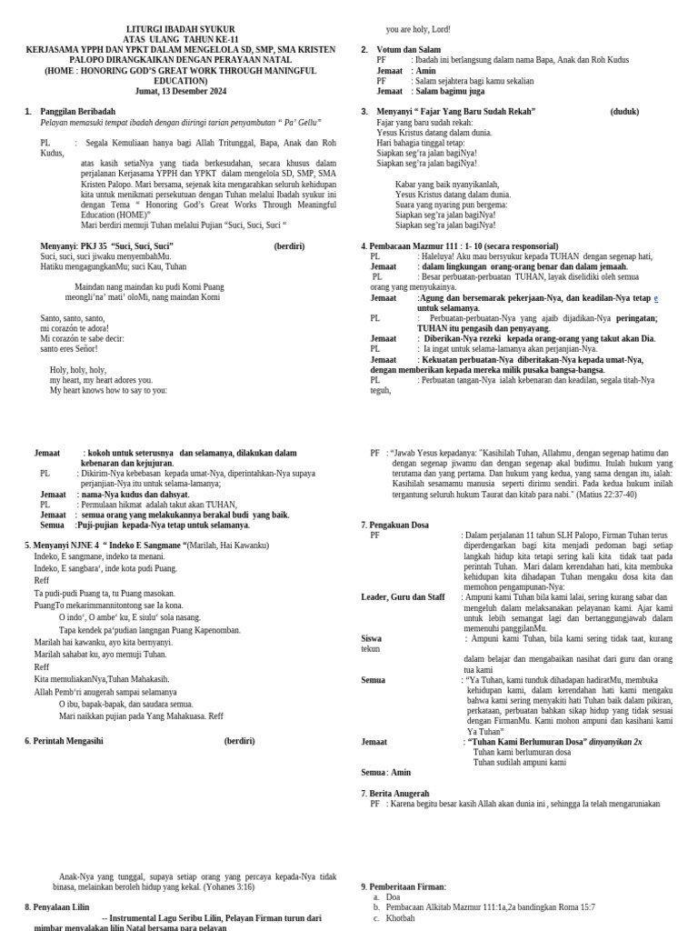 Liturgi Ibadah Syukur 13 Desember 2024 Edit | PDF