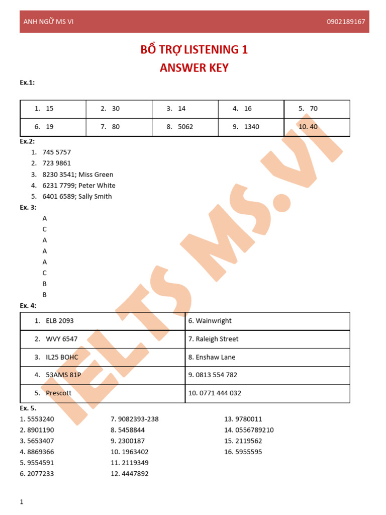 KEY BỔ TRỢ LIS 1 | PDF