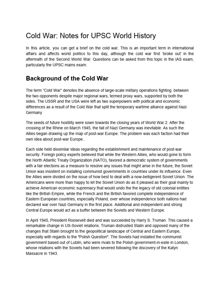 Cold War Overview for UPSC Aspirants | PDF | Cold War | Non Aligned ...