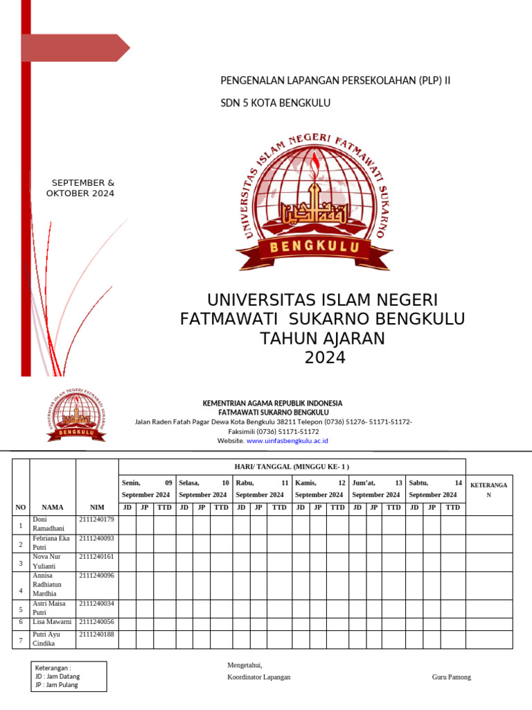 Jadwal PLP II SDN 5 Bengkulu | PDF