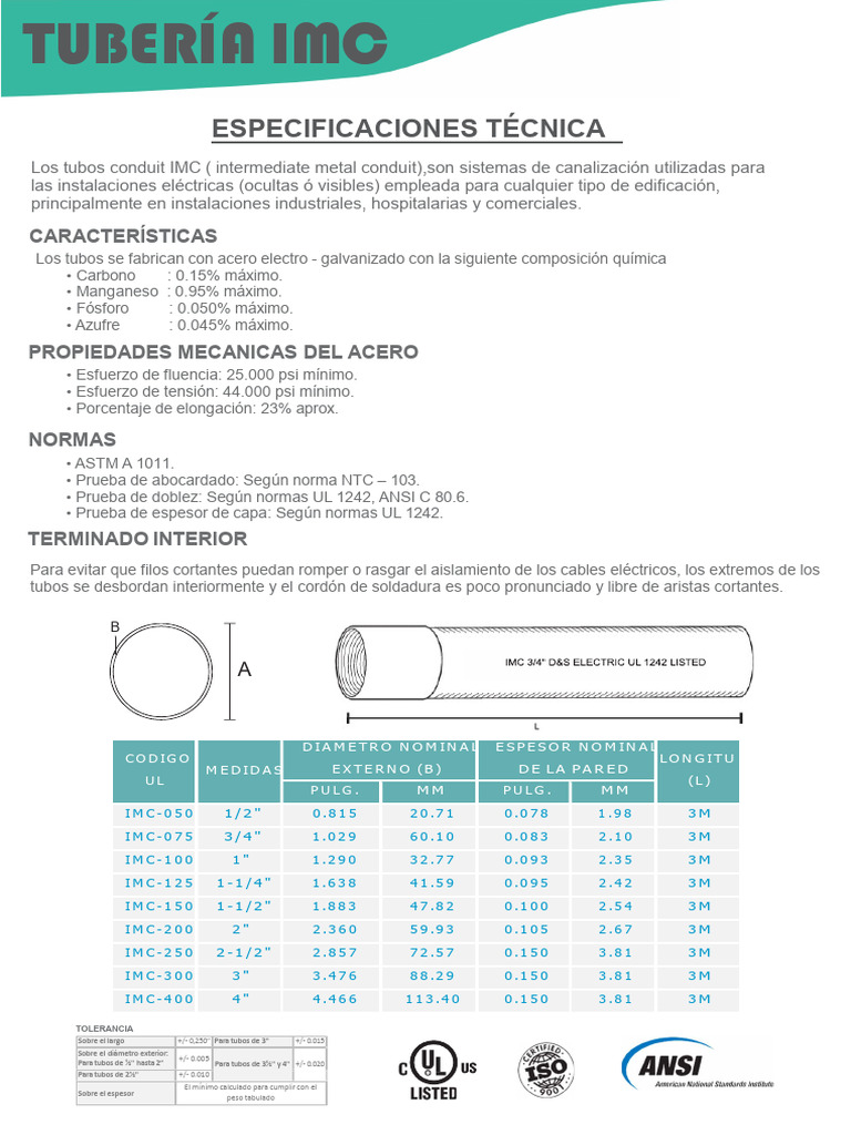 Ficha Tecnica Tuberia Imc. | PDF | Ciencias fisicas | Sustancias químicas