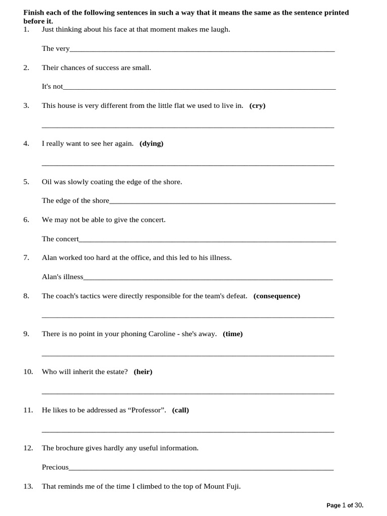 200 Sentences - Rewrite The Sentences | PDF