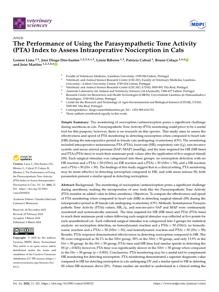 The Performance of Using The Parasympathetic Tone Activity (PTA) Index ...