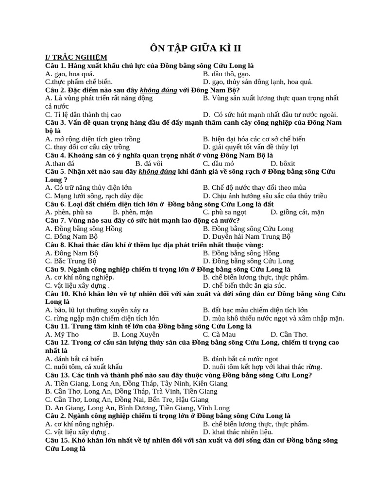 Dia Ly 9 On Tap Giua Ki II 65e91814045a7zdu07 | PDF