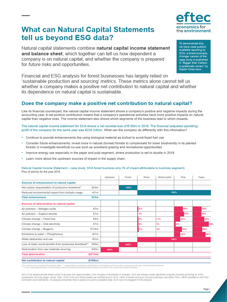 Natural Capital Statements SCA Case Study | PDF | Forests | Biofuel