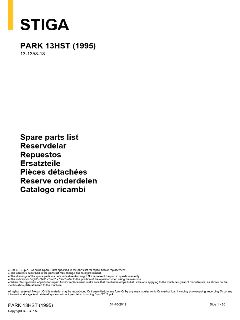Stiga Frontklipper PARK 13HST 13-1358-18 0261 | PDF | Belt (Mechanical ...