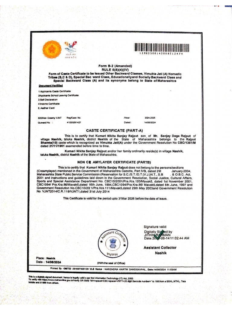 Cast Certificate Nikita | PDF