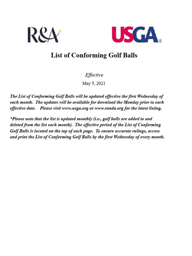 Monthly Conforming Golf Balls List | PDF