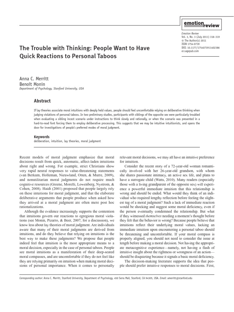 MERRIT & MONIN - The Trouble With Thinking People Want To Have Quick ...