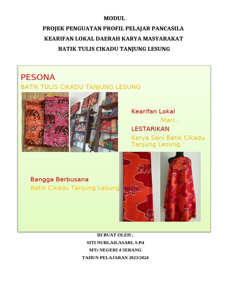 Modul P5 PPRA Kearifan Lokal Seni Batik Tanjung Lesung | PDF