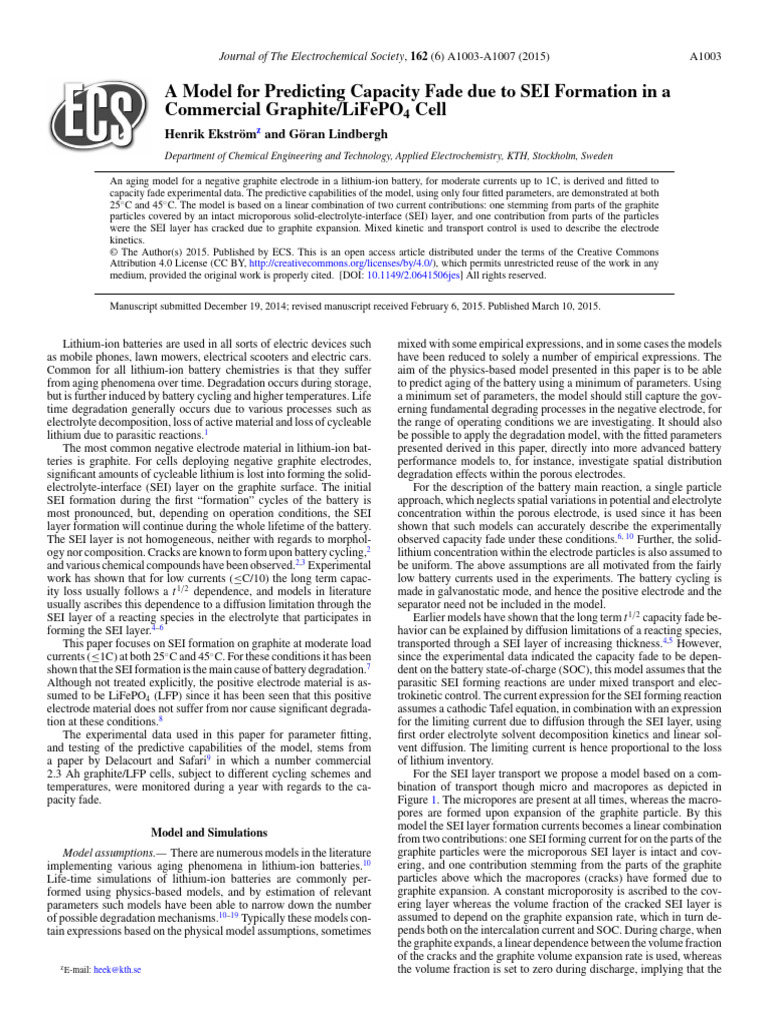 7-A Model For Predicting Capacity Fade Due To SEI Formation in A ...