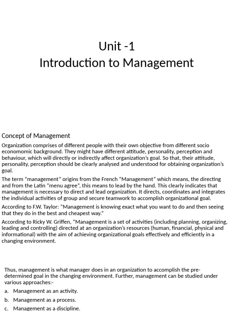 Introduction To Management | PDF | System | Goal