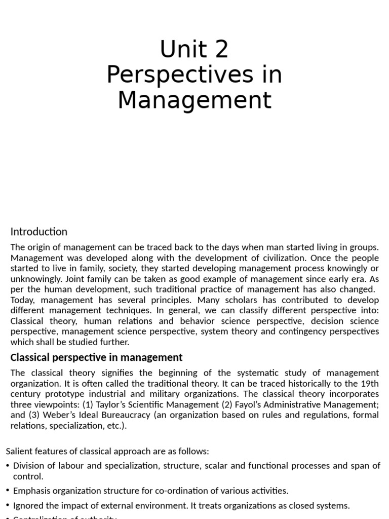 Perspective in Management | PDF | System | Motivation