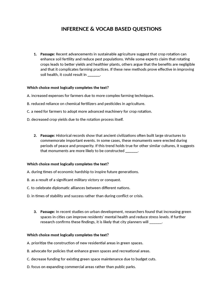 Inference Based Questions_worksheet | PDF | Agriculture | Crop Rotation