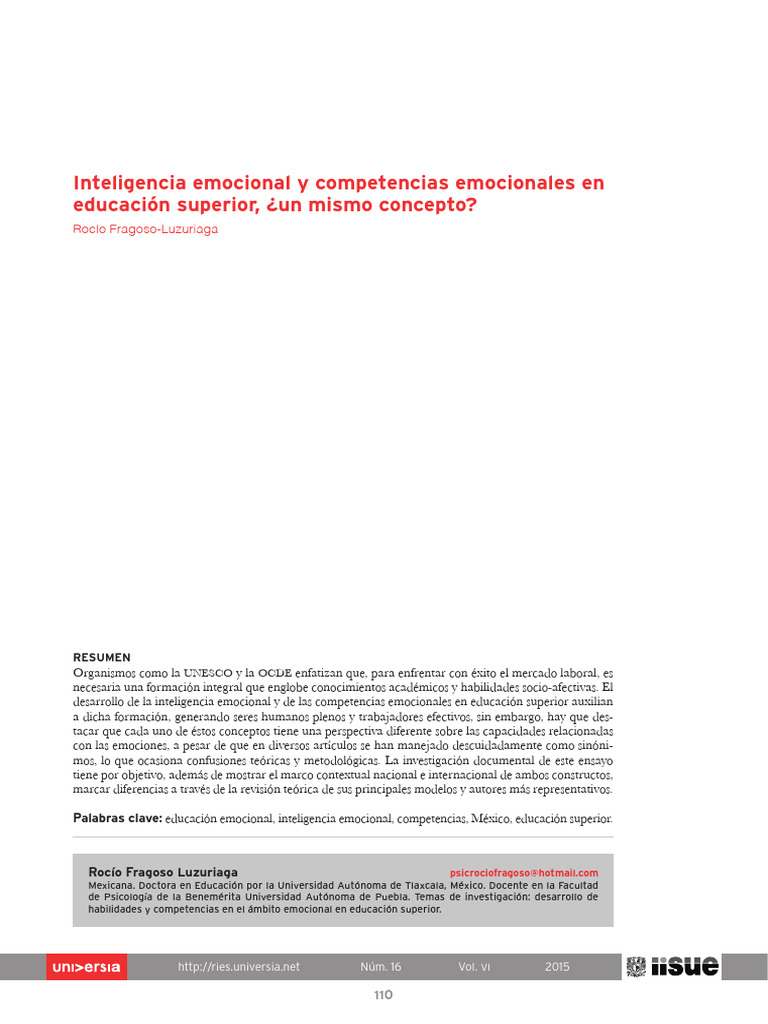 Inteligencia Emocional y Competencias Emocionales en Educación Superior ...
