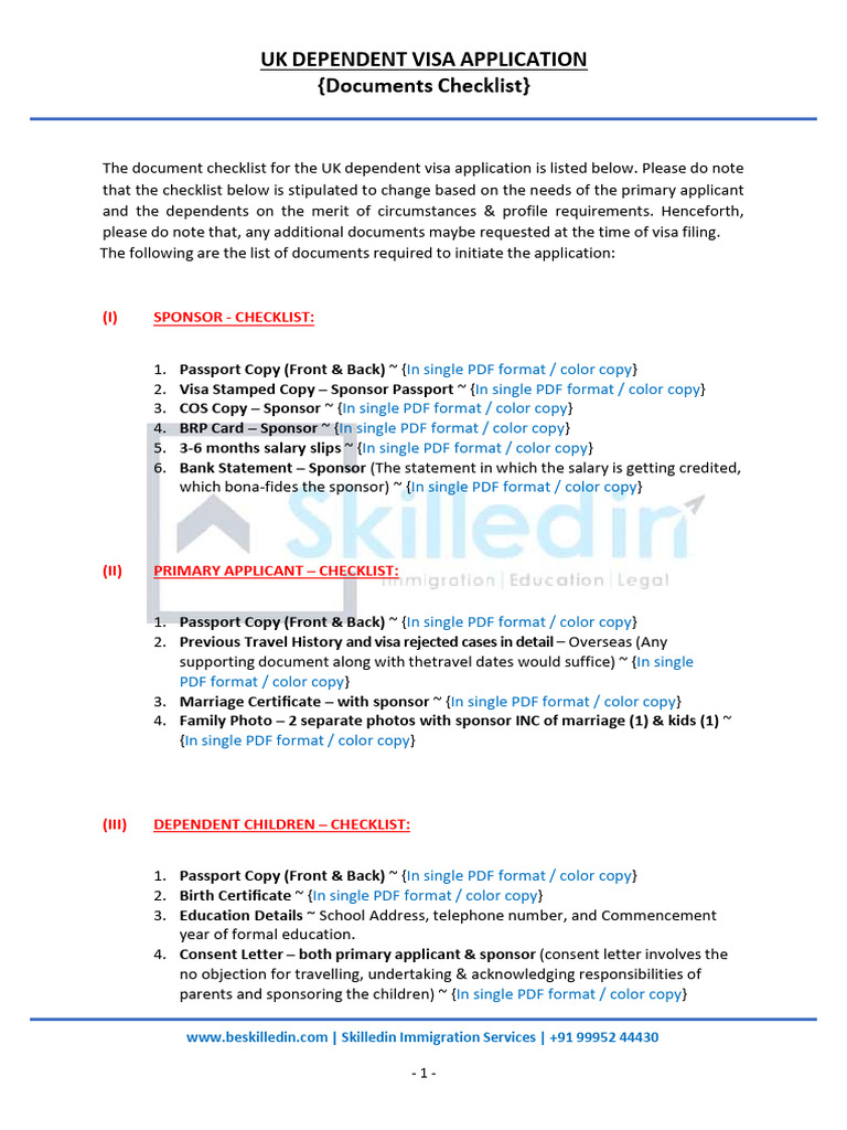 UK Dependant Visa Checklist | PDF | Travel Visa | Passport