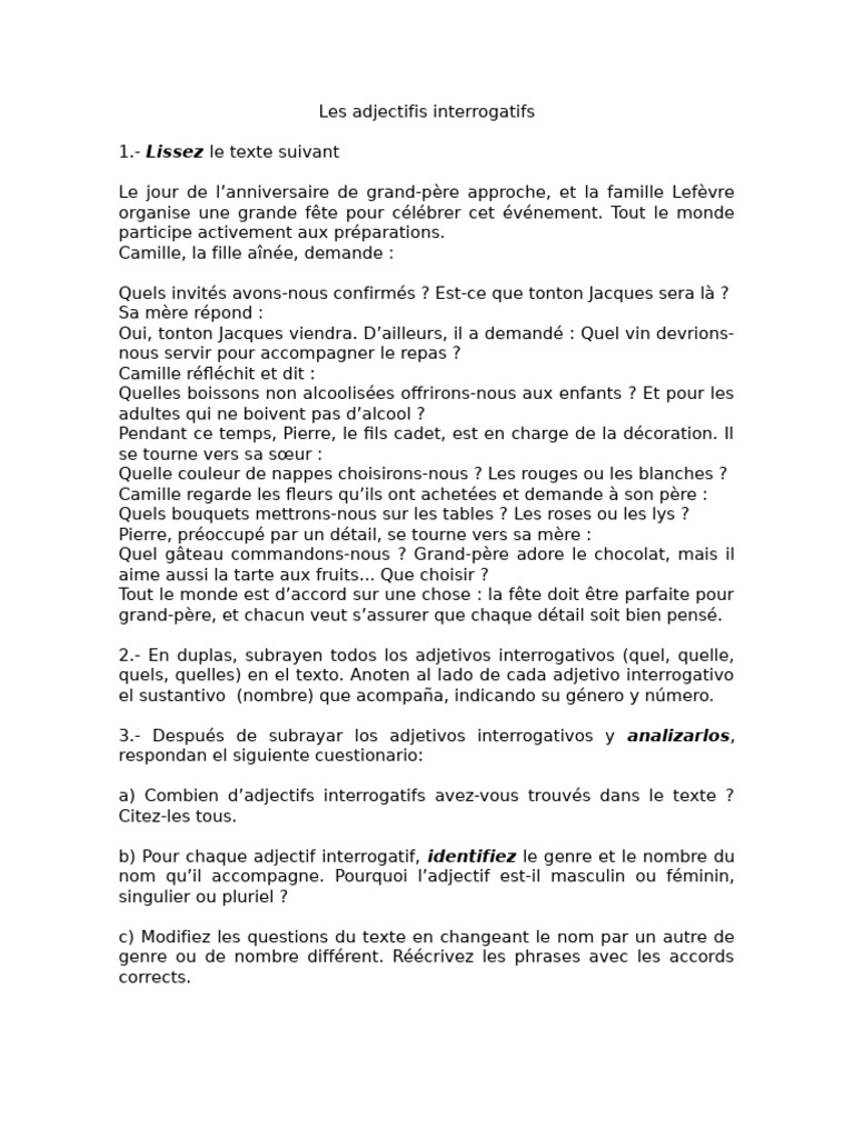 Adjectifs Interrogatifs en Français | PDF