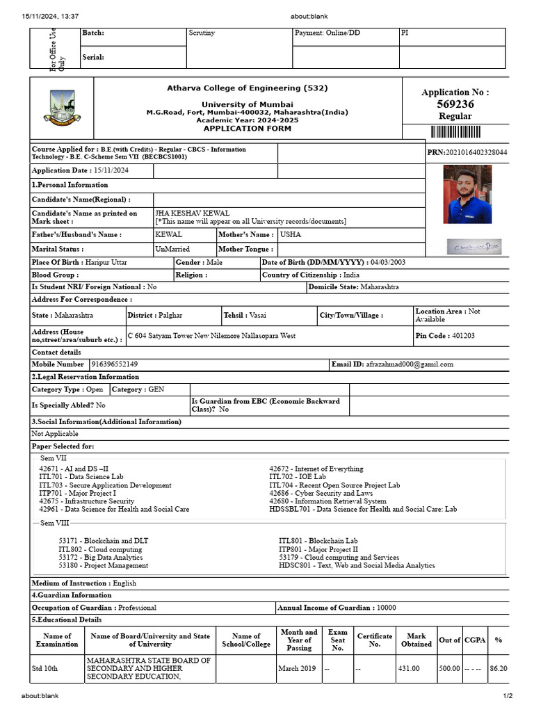 Keshav 51 MU Form Print | PDF