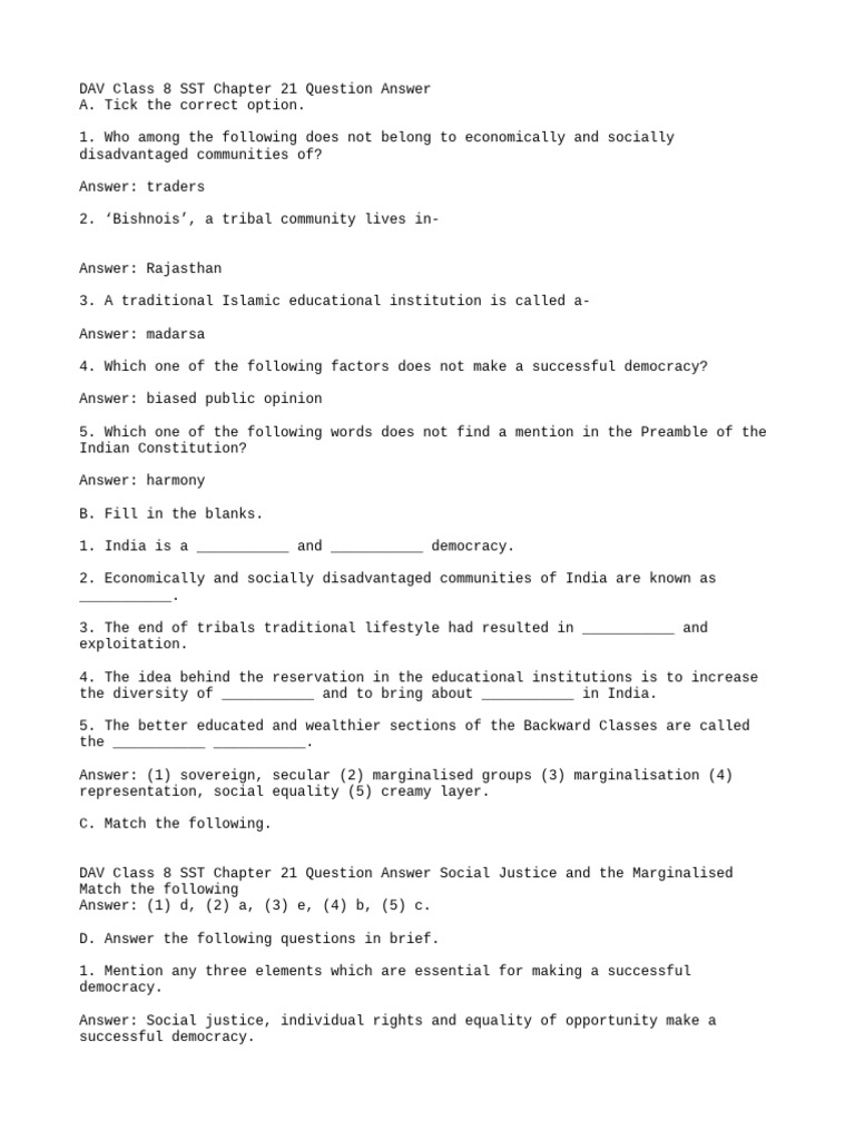 DAV Class 8 SST Chapter 21 Question | PDF
