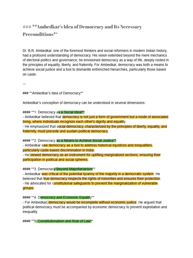 AMBEDKAR AND DEMOCRACY | PDF | Democracy | Political Ideologies